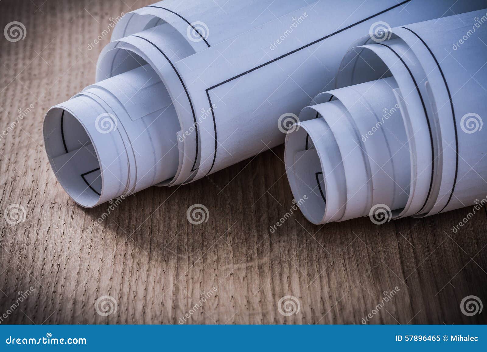 Rolled Construction Drawings On Channeled Metal Sheet Royalty-Free ...