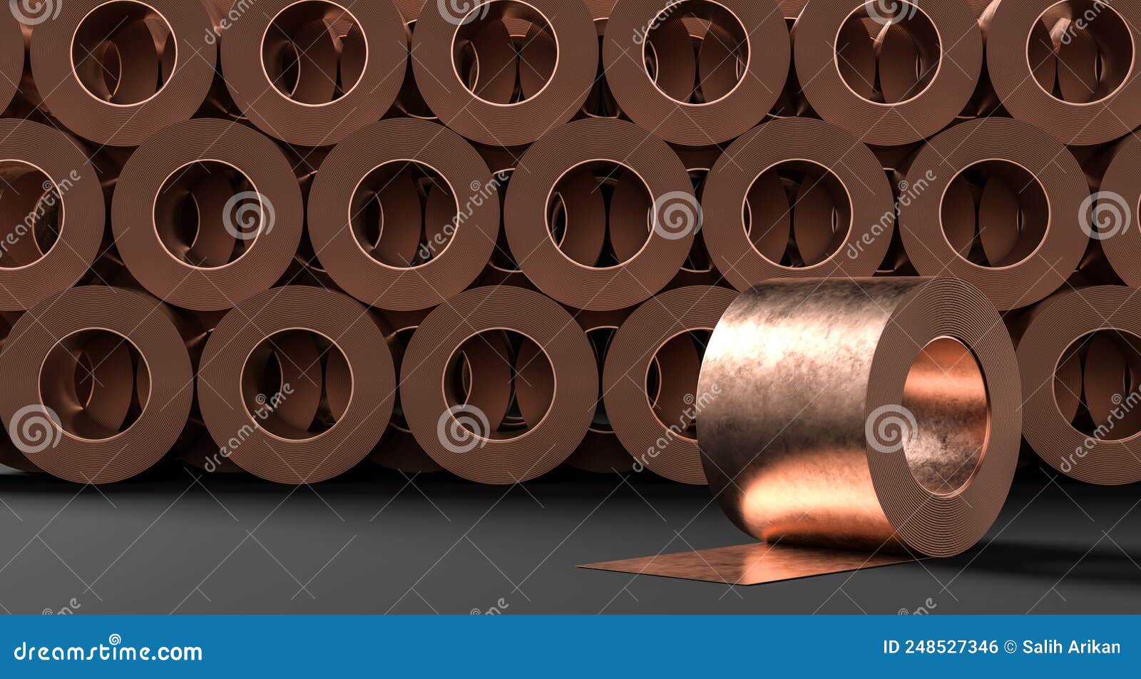 Rolled Copper Sheet Isolated on Dark Background. Copper Sheet is ...