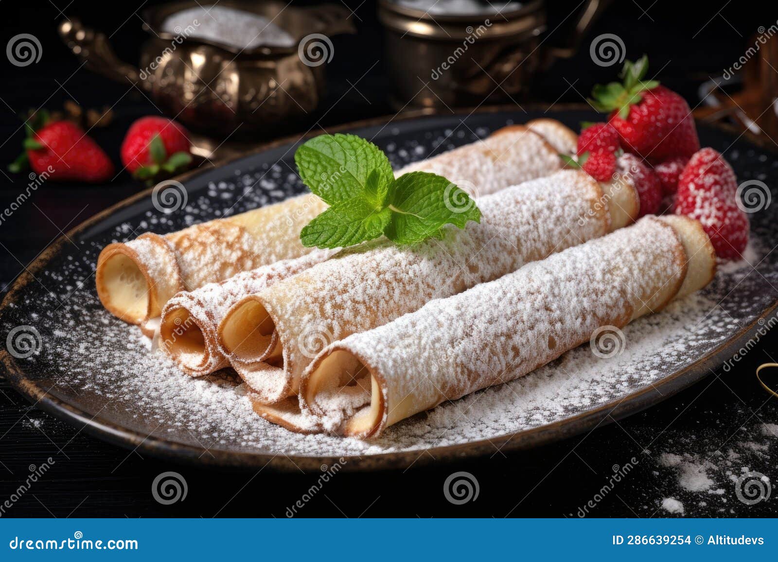 Rolled Crepes Topped with Powdered Sugar Stock Illustration ...