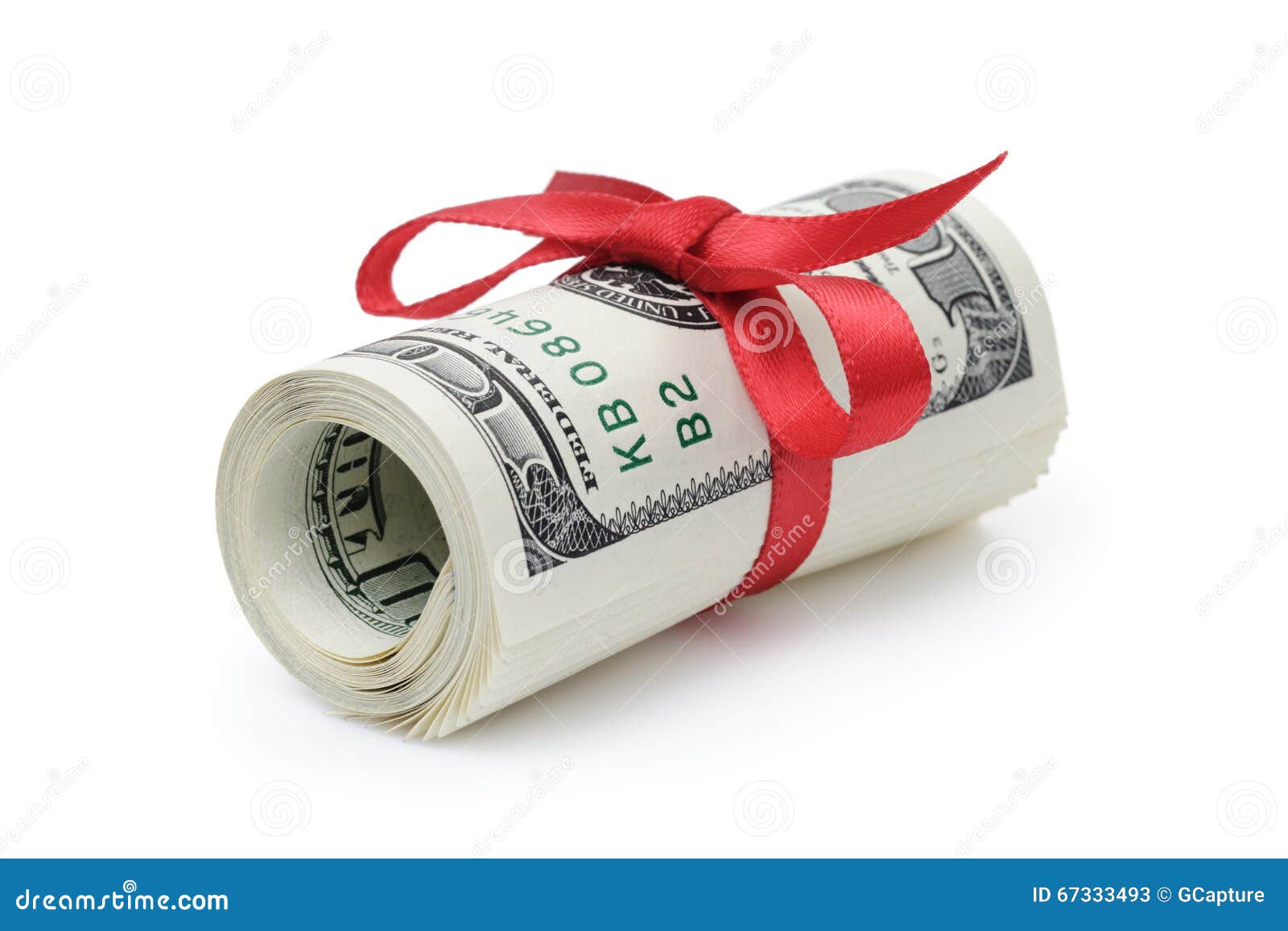 Rolled Dollar Banknotes Tied with Red Ribbon Stock Image - Image of ...