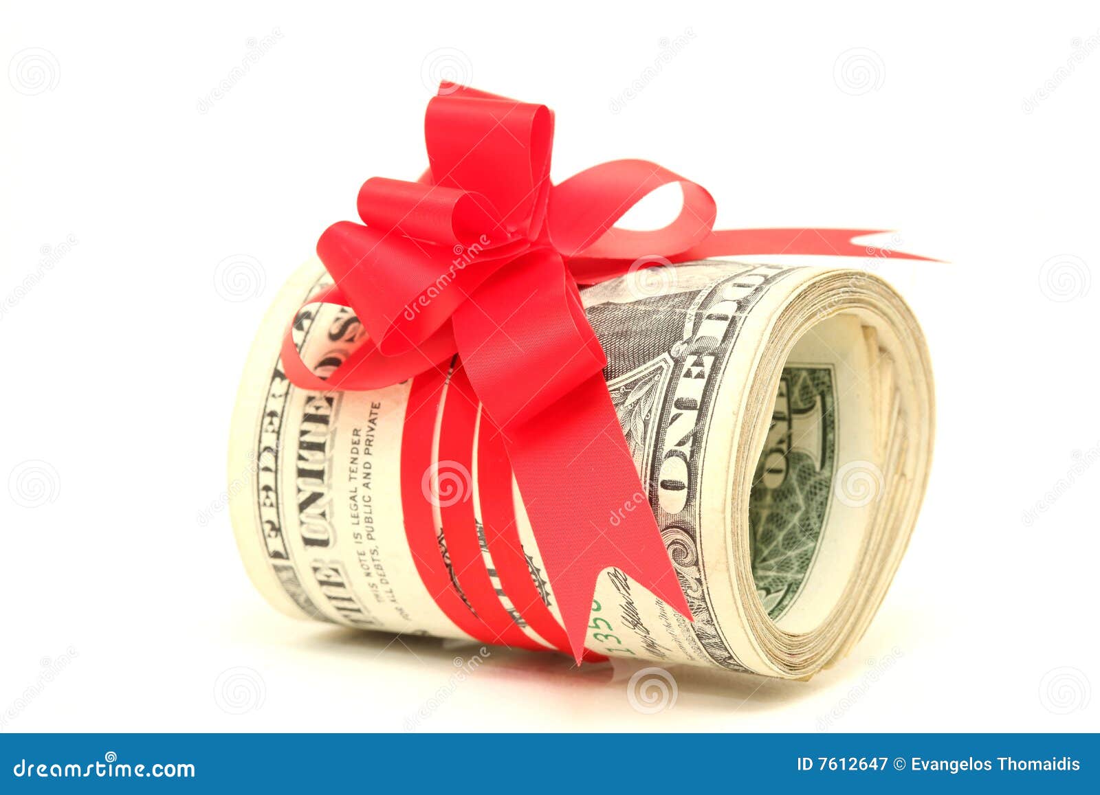 Rolled dollars gift stock image. Image of closeup, extra - 7612647