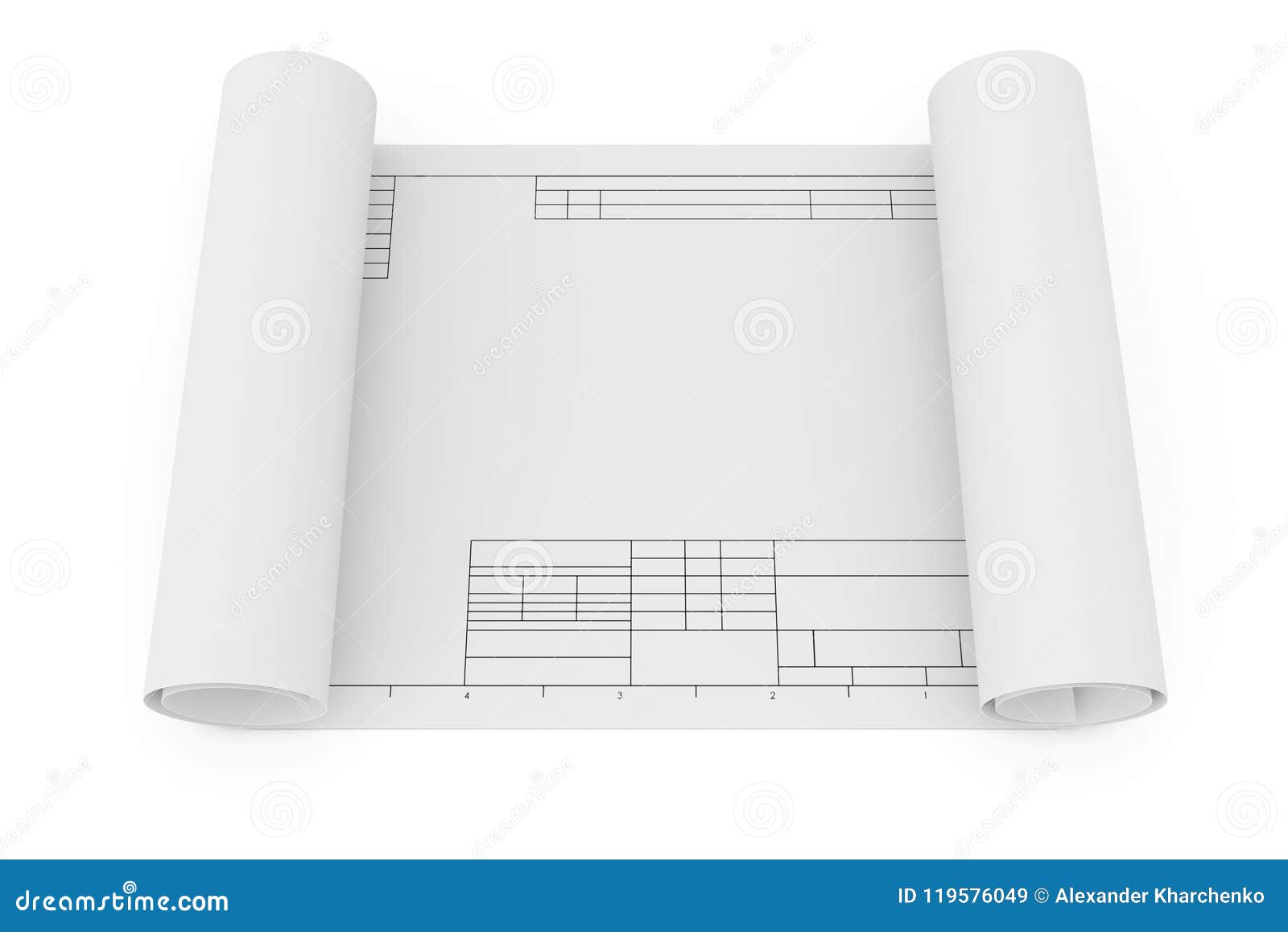 Rolled Drawing Template Paper. 3d Rendering Stock Illustration ...