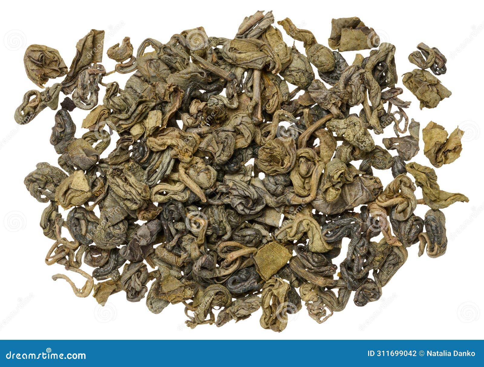 Rolled Dry Green Tea Leaves on Isolated Background Stock Photo - Image ...