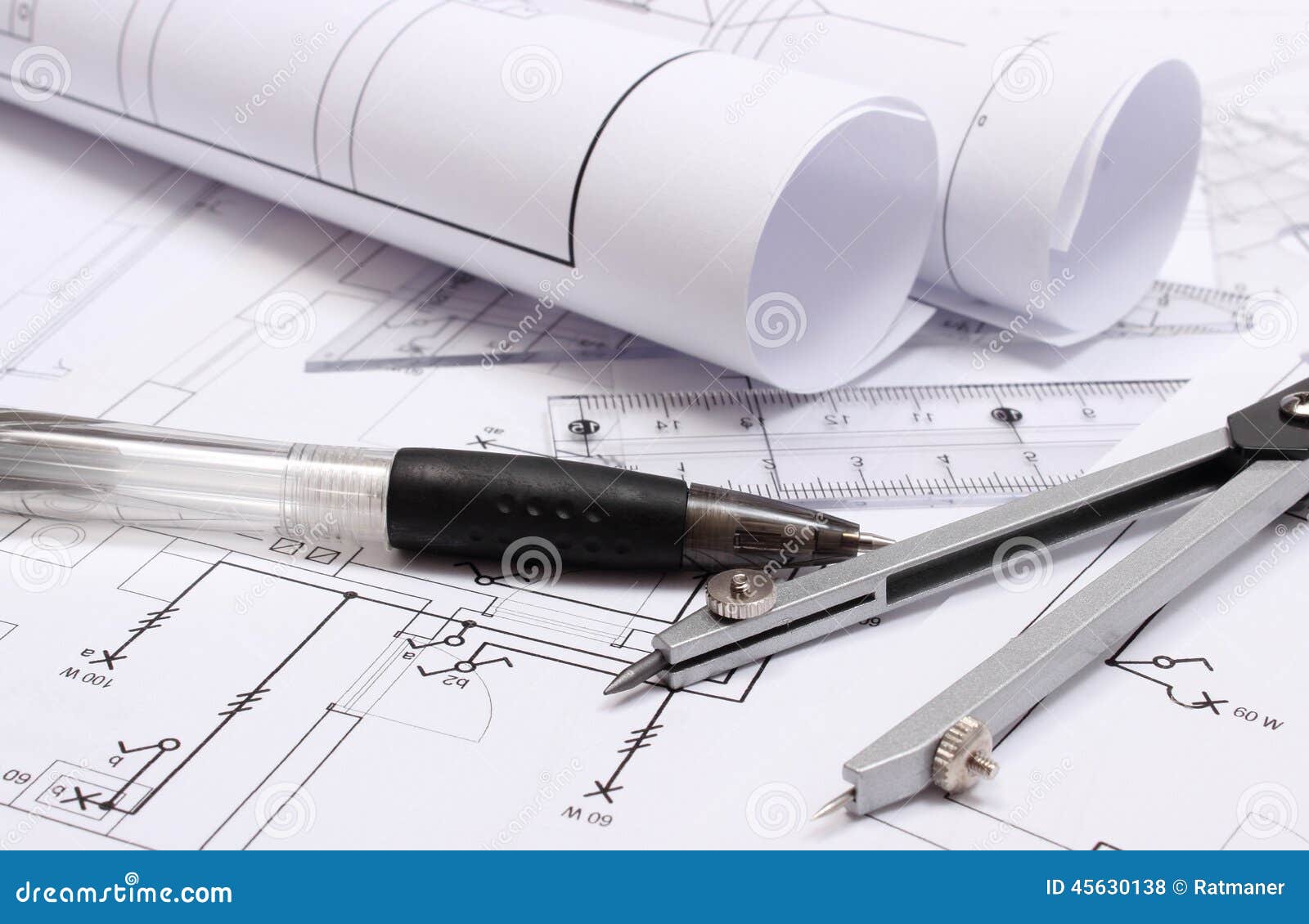 Rolled Electrical Diagrams, Electric Fuse And Work Tools On ...