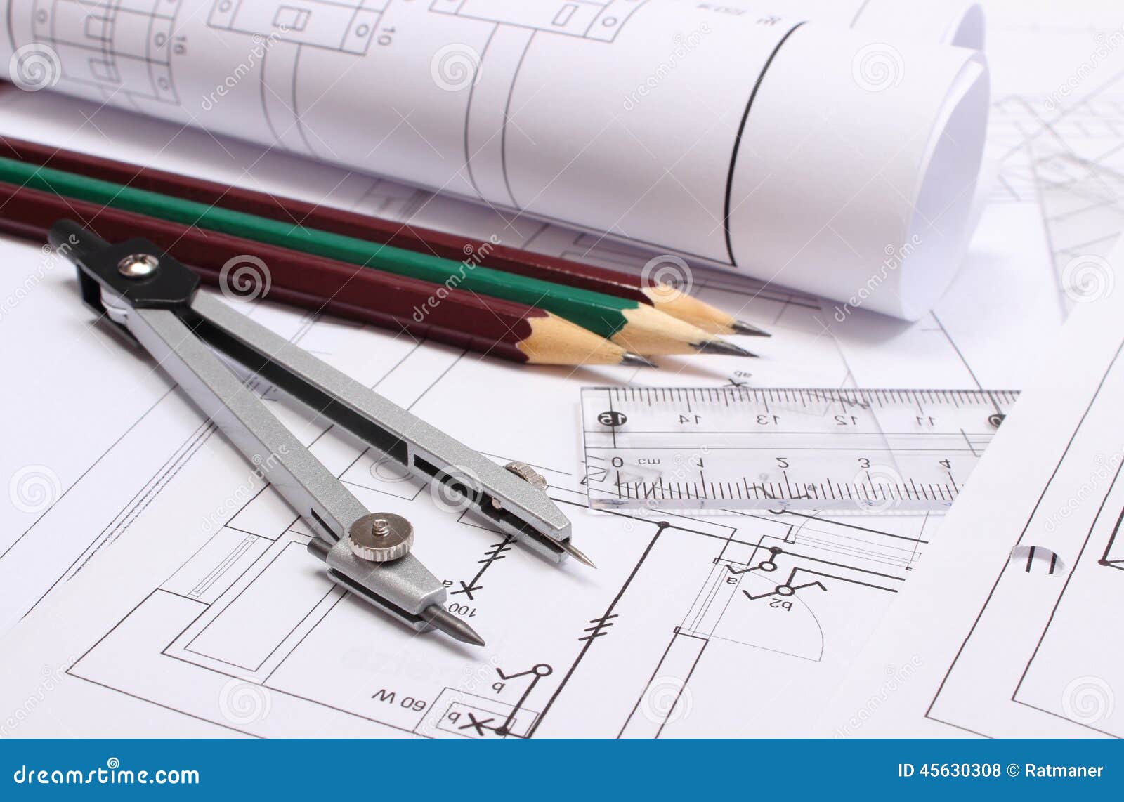 Rolled Electrical Diagrams, Electric Fuse And Work Tools On ...