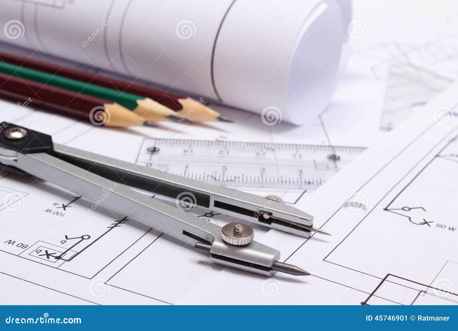 Rolled Electrical Diagrams, Electric Fuse And Work Tools On ...