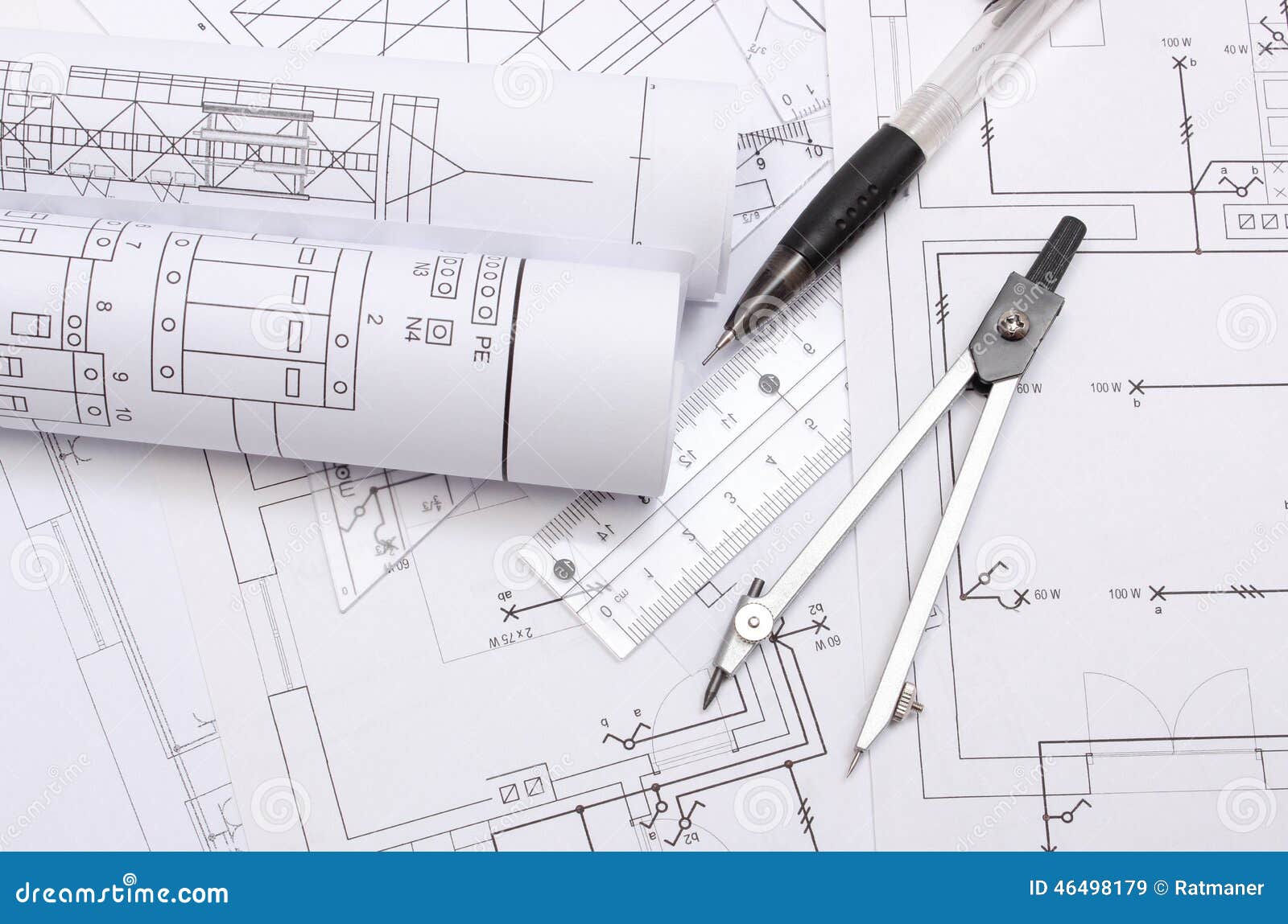 Rolled Electrical Diagrams, Electric Fuse And Work Tools On ...