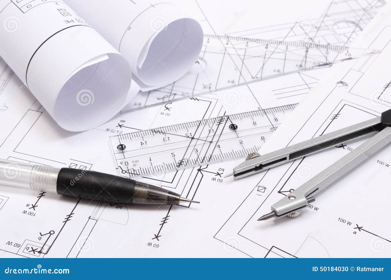 Rolled Electrical Diagrams, Electric Fuse And Work Tools On ...