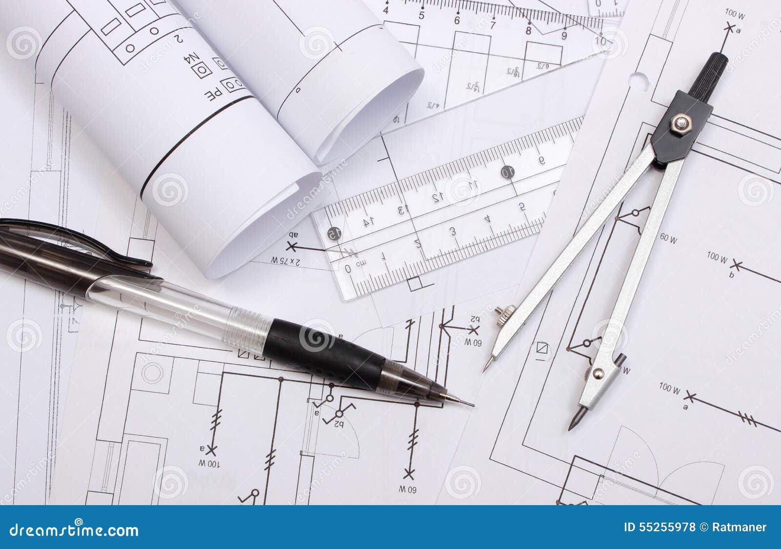 Rolled Electrical Diagrams, Electric Fuse And Work Tools On ...