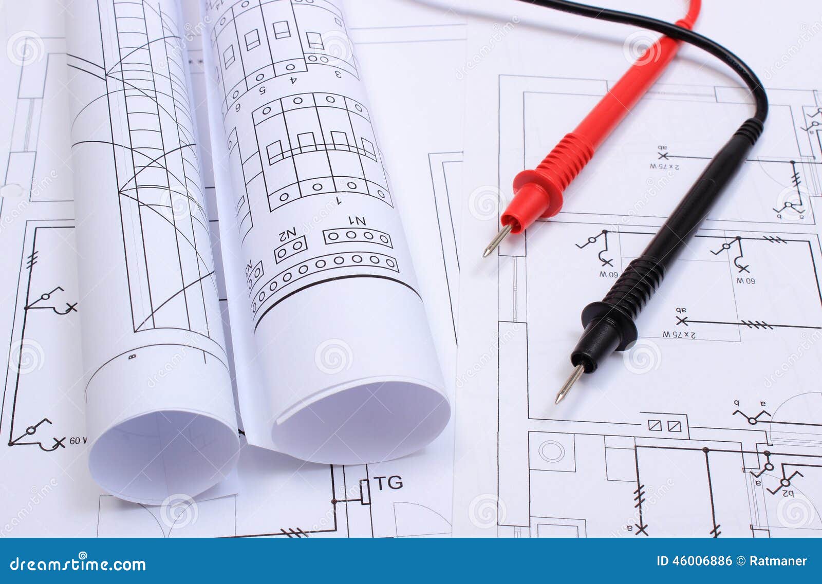 Cables Of Multimeter And Work Tool On Construction Drawing Royalty-Free ...
