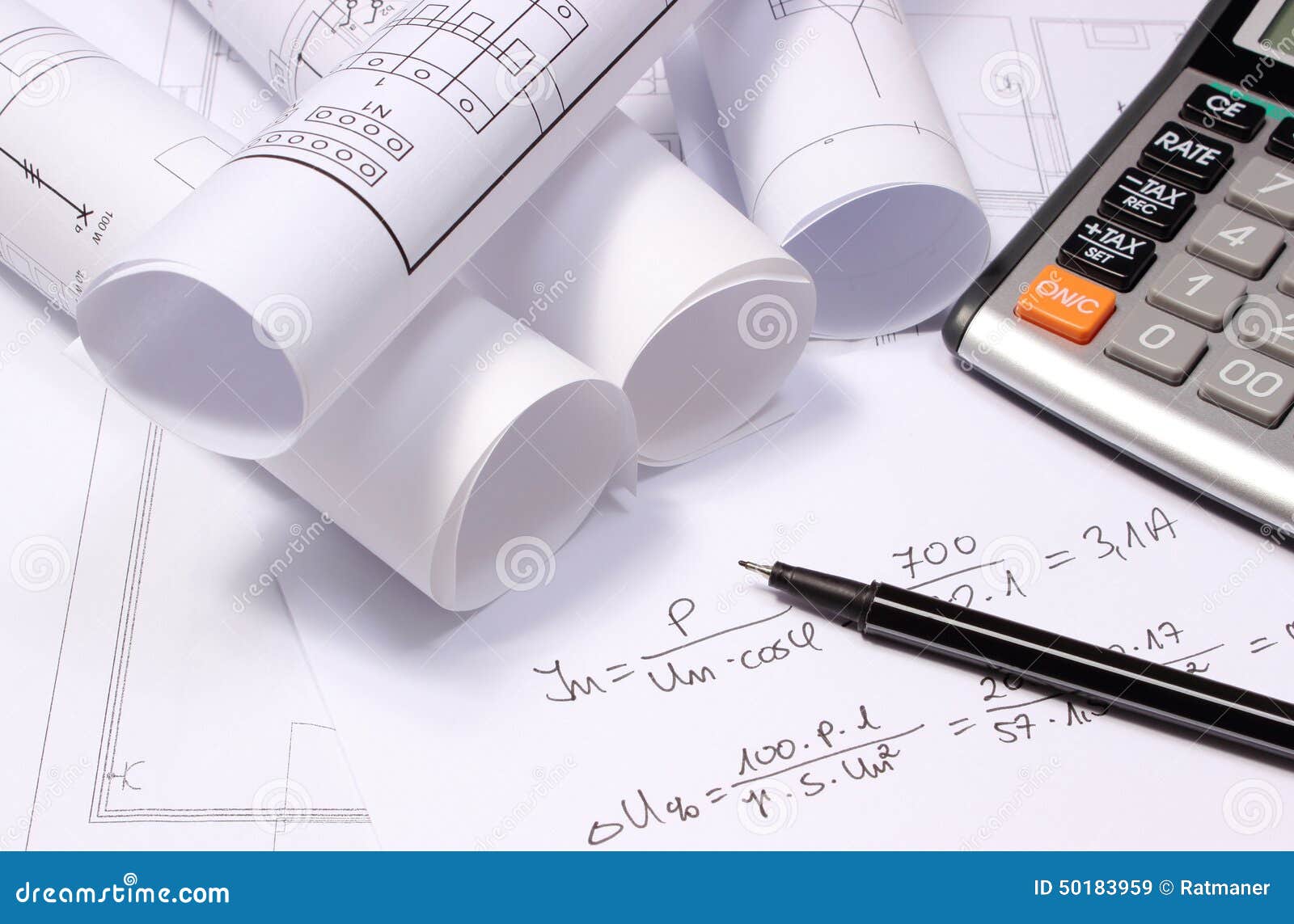 Rolled Electrical Diagrams, Calculator and Mathematical Calculations ...
