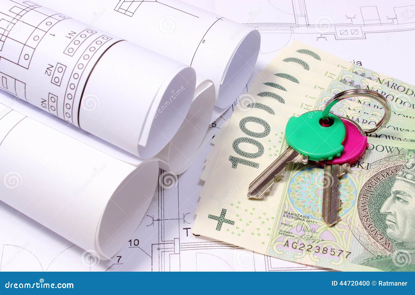 Rolled Electrical Diagrams Construction Drawing House Money Keys Stock ...