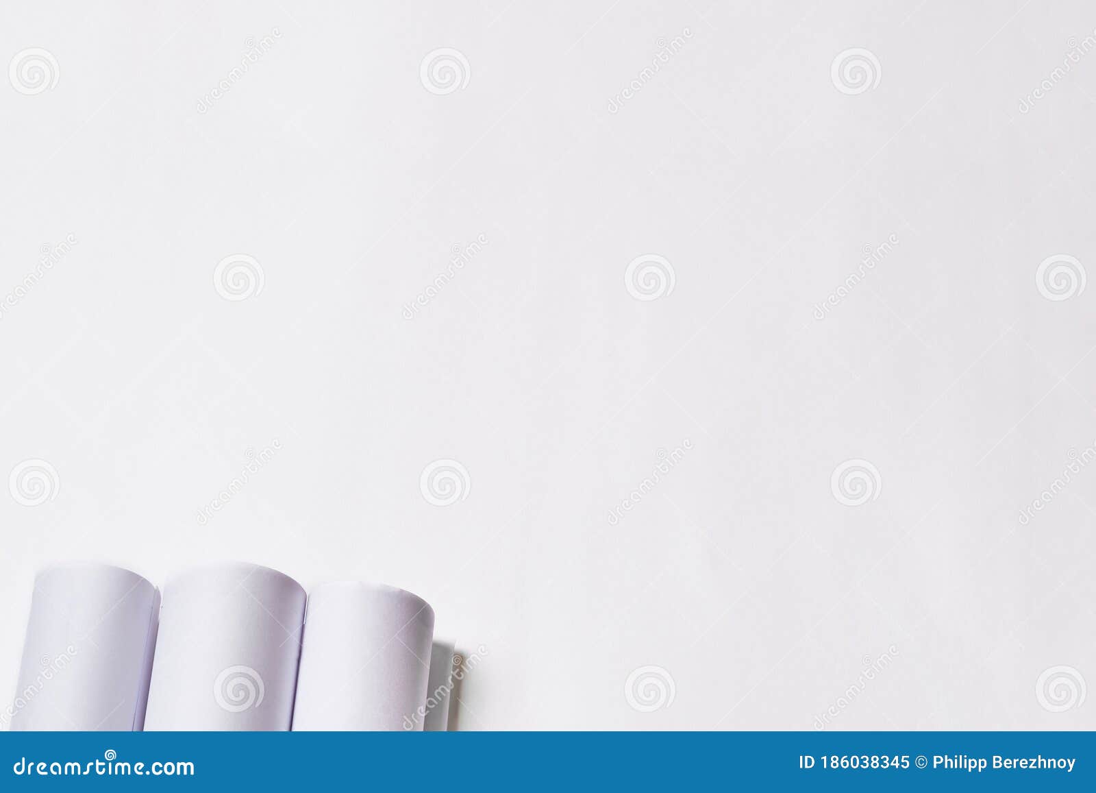 Rolled Engineering Drawings at White Background with Copy Space Stock ...