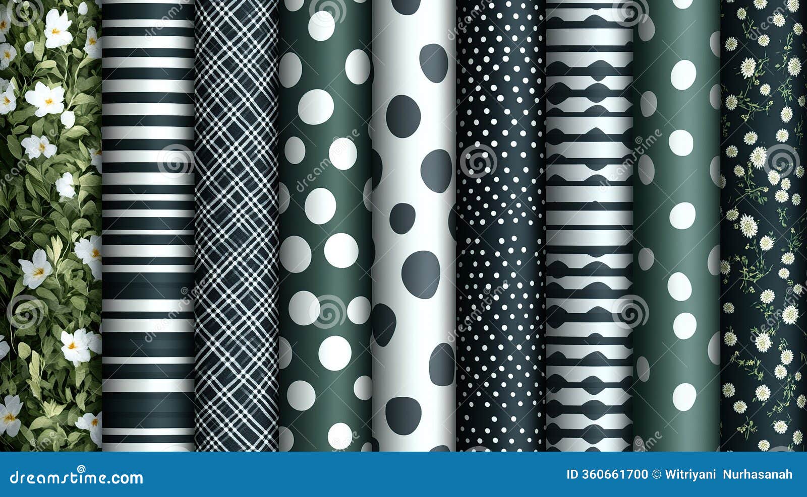 Rolled Fabric Swatches, Floral, Stripe, Polka Dot Patterns, Studio ...