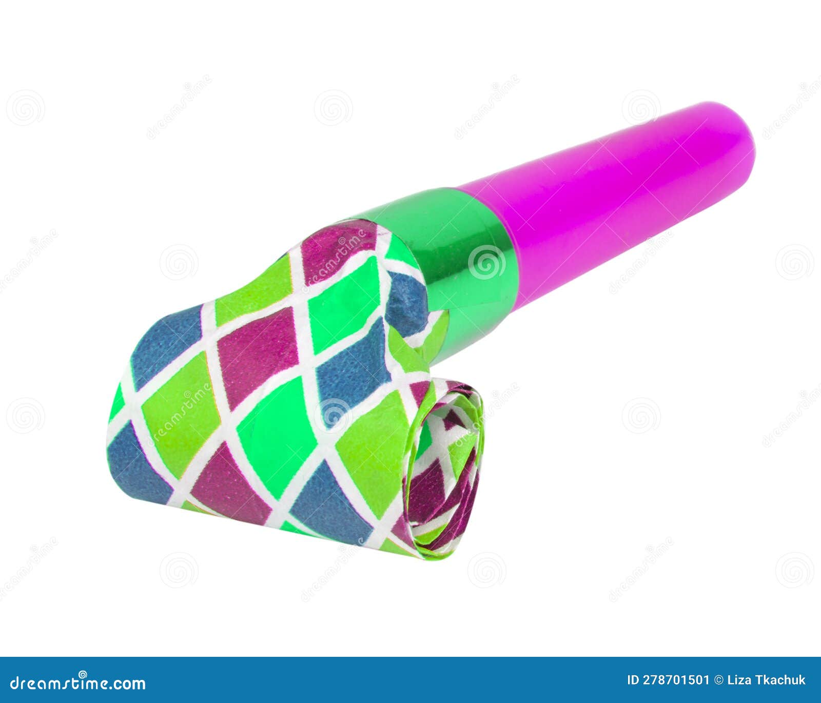 Rolled Festive Noisemaker or Party Whistle Horn on the White Isolated ...