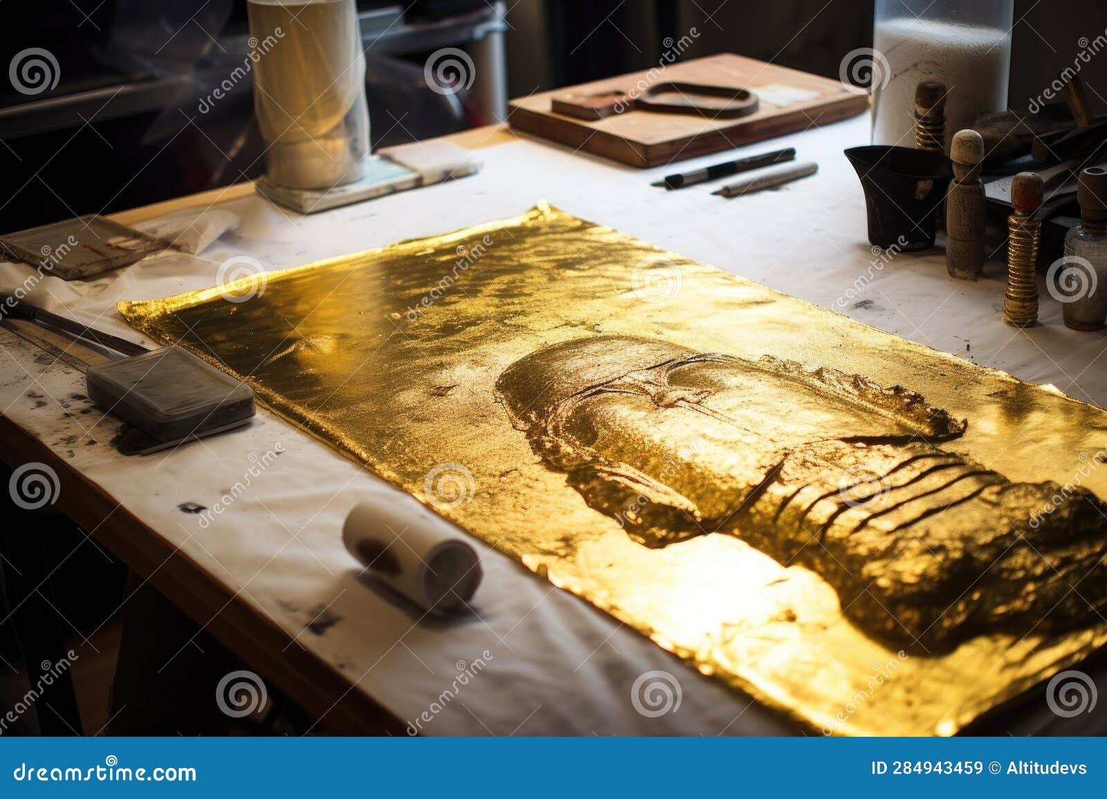 Rolled Gold Foil Ready for Beating Process Stock Illustration ...