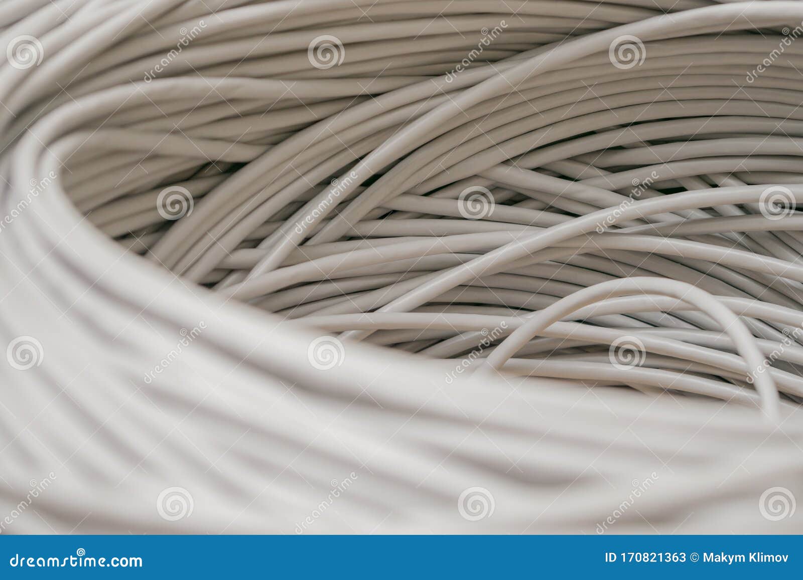 A Rolled Gray Cable is a Close Up. a Bunch of Utp Wires Intertwined ...