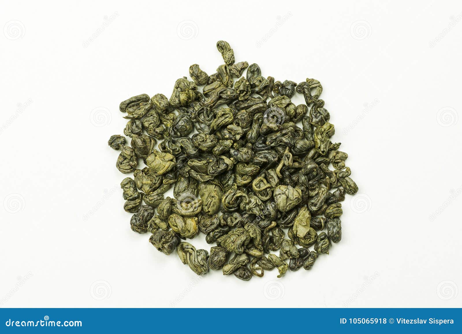 Rolled Green Tea Leaves on a White Background Stock Photo - Image of ...