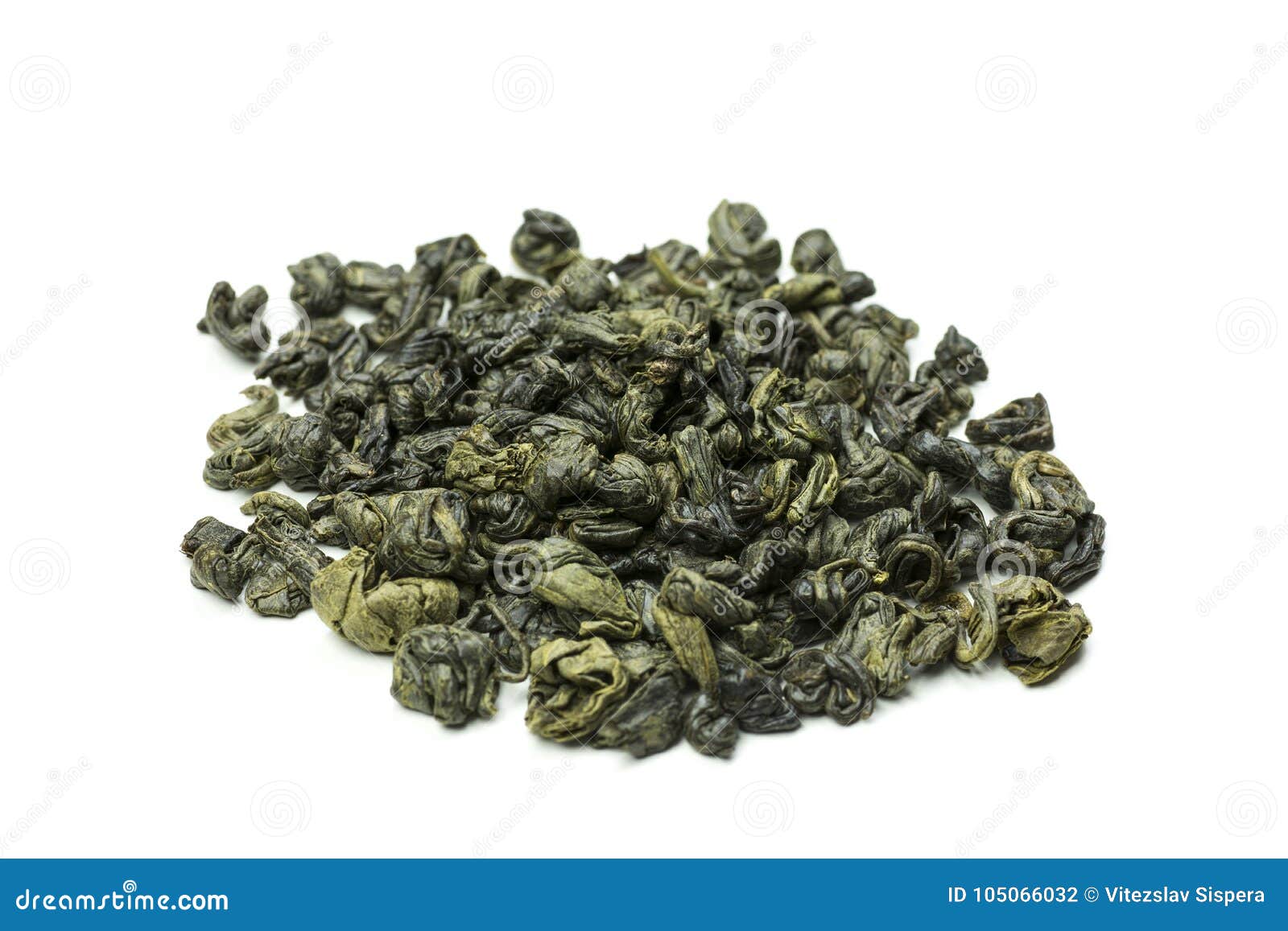 Rolled Green Tea Leaves on a White Background Stock Photo - Image of ...