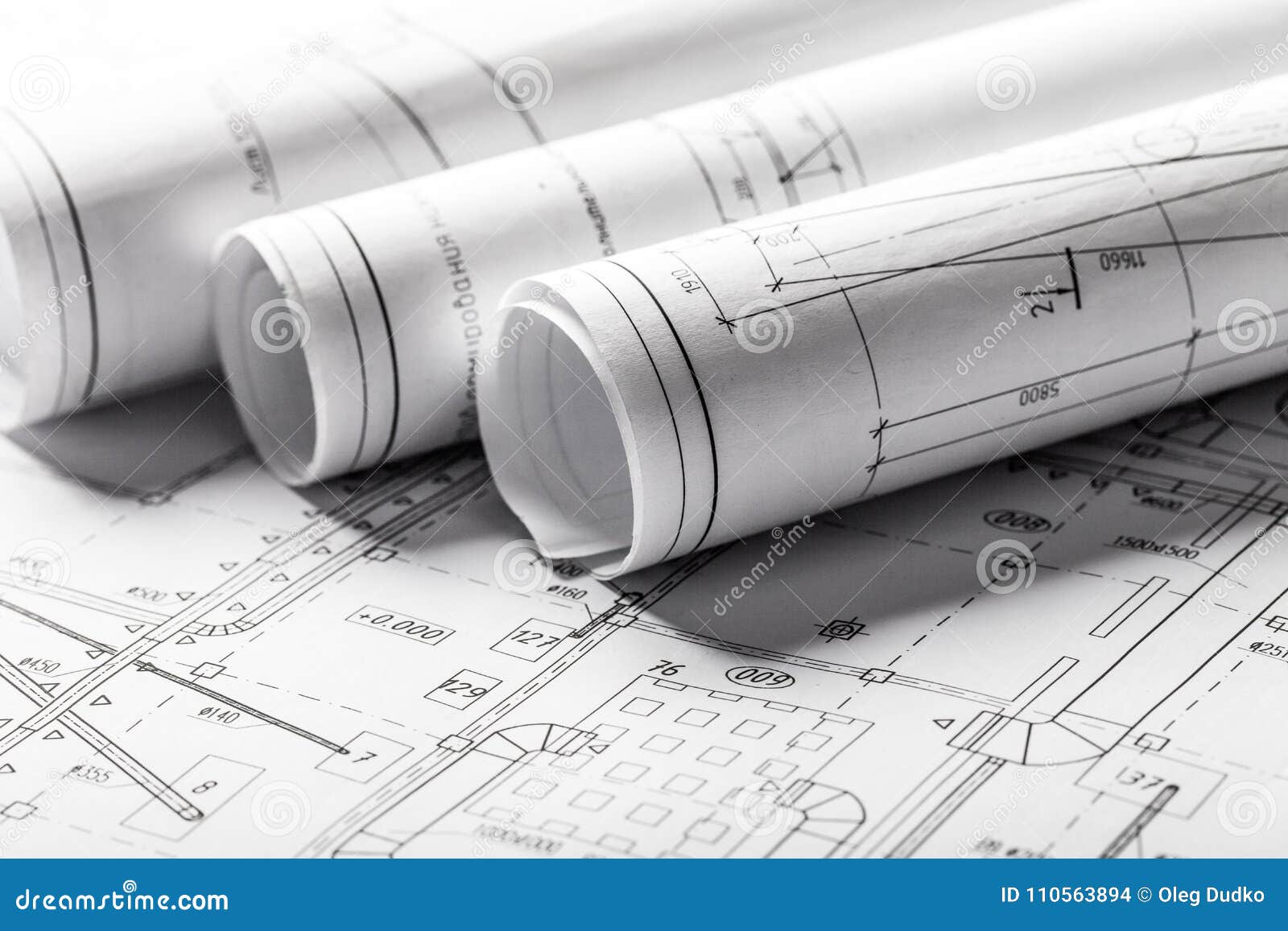Rolled House Blueprints and Construction Plans Editorial Stock Image ...