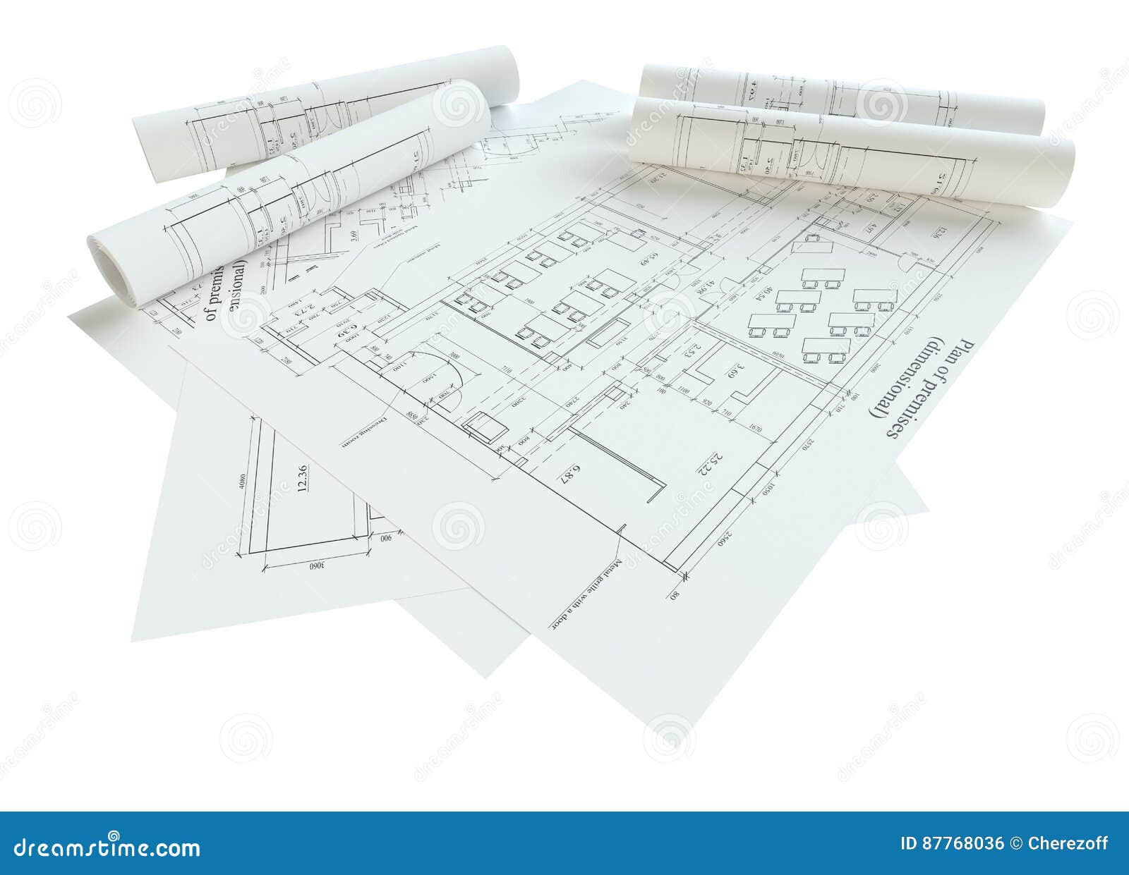Rolled House Blueprints. Isolated Stock Photo - Image of blueprint ...