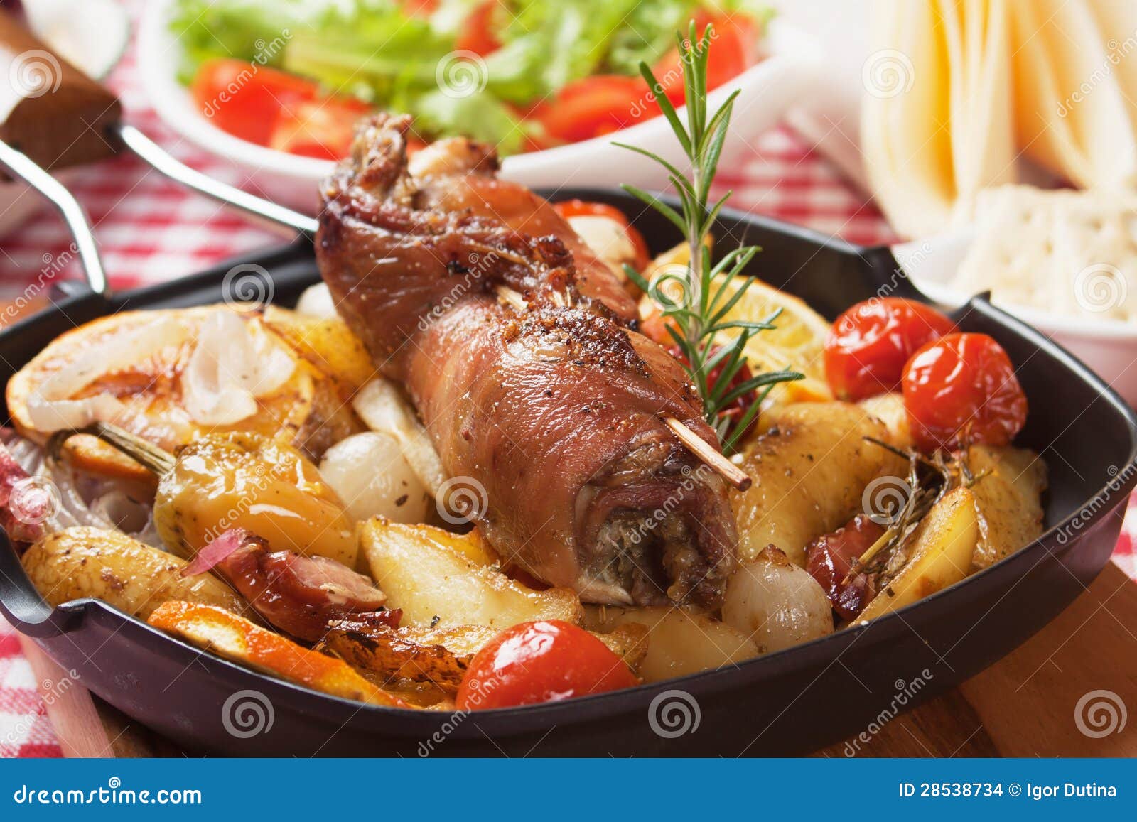 Rolled Meat Skewer with Oven Roasted Vegetables Stock Photo - Image of ...
