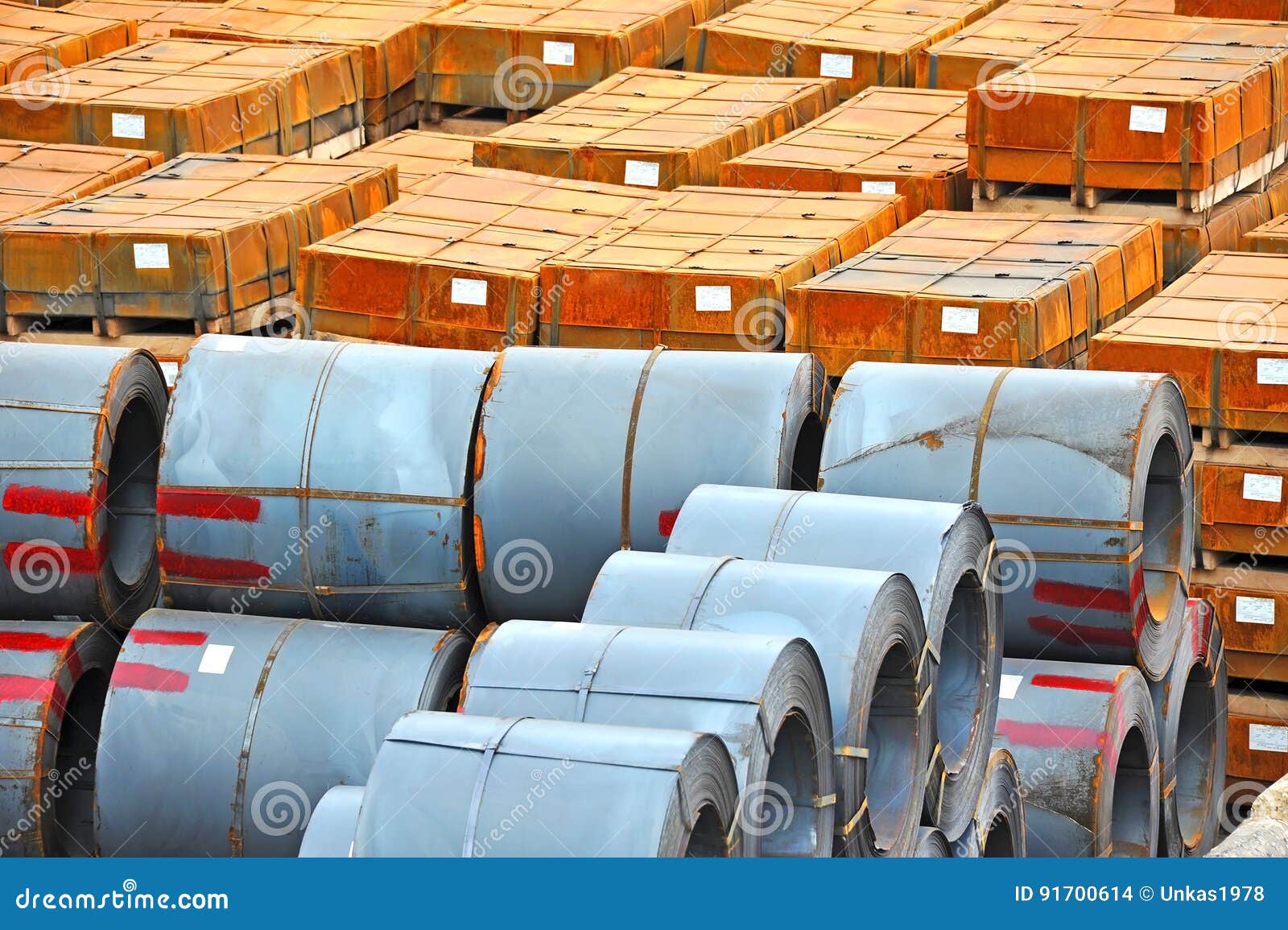 Rolled metal in port stock photo. Image of material, alloy - 91700614