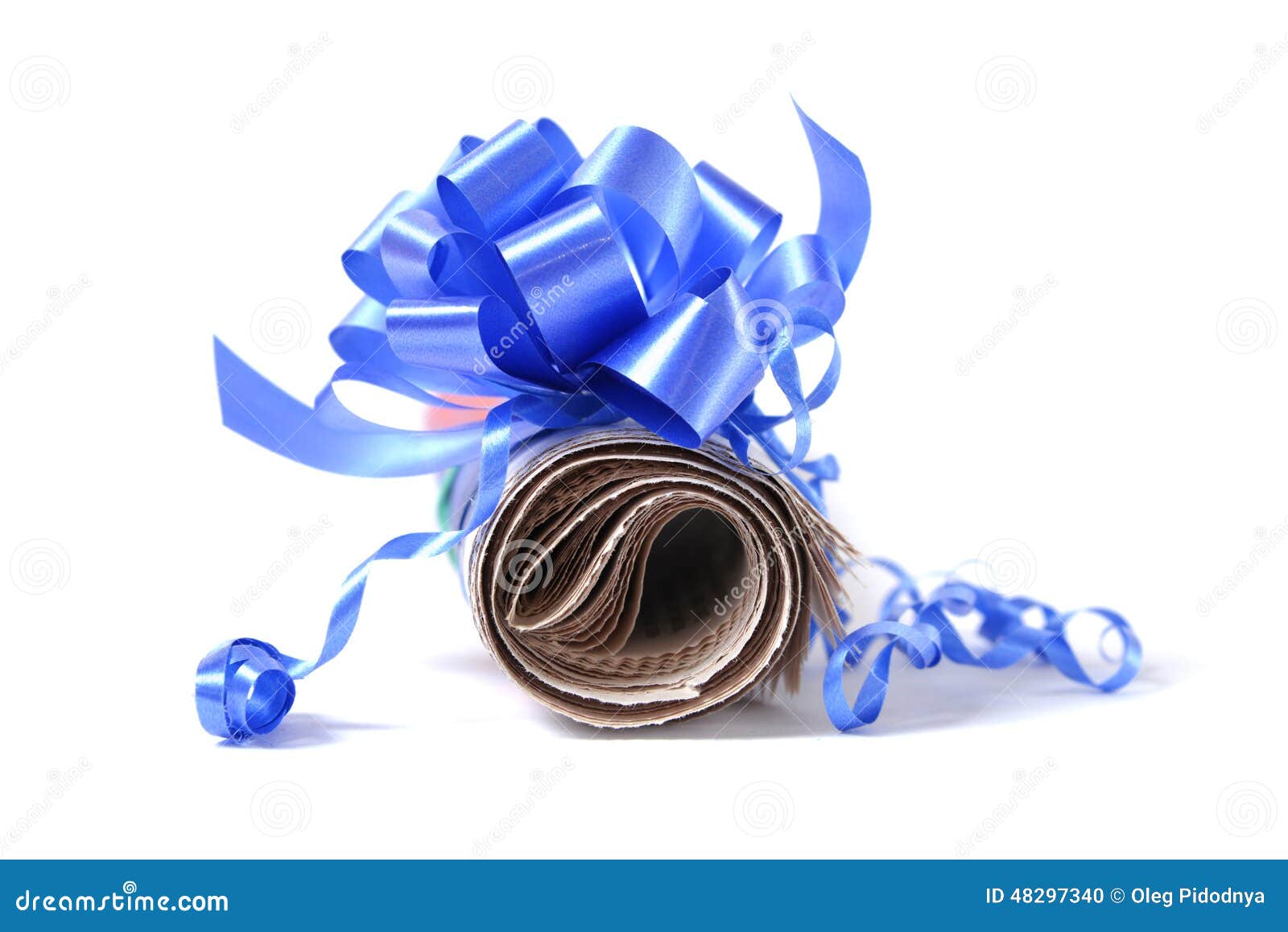 Rolled Newspaper with Decorative Bow Stock Photo - Image of article ...