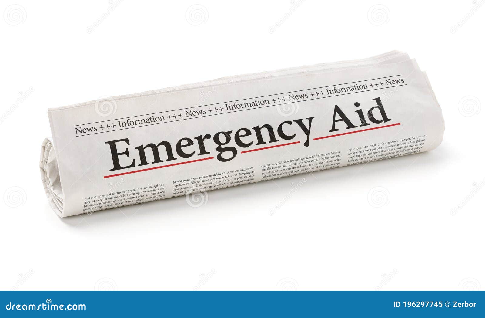 Rolled Newspaper with the Headline Emergency Aid Stock Image - Image of ...