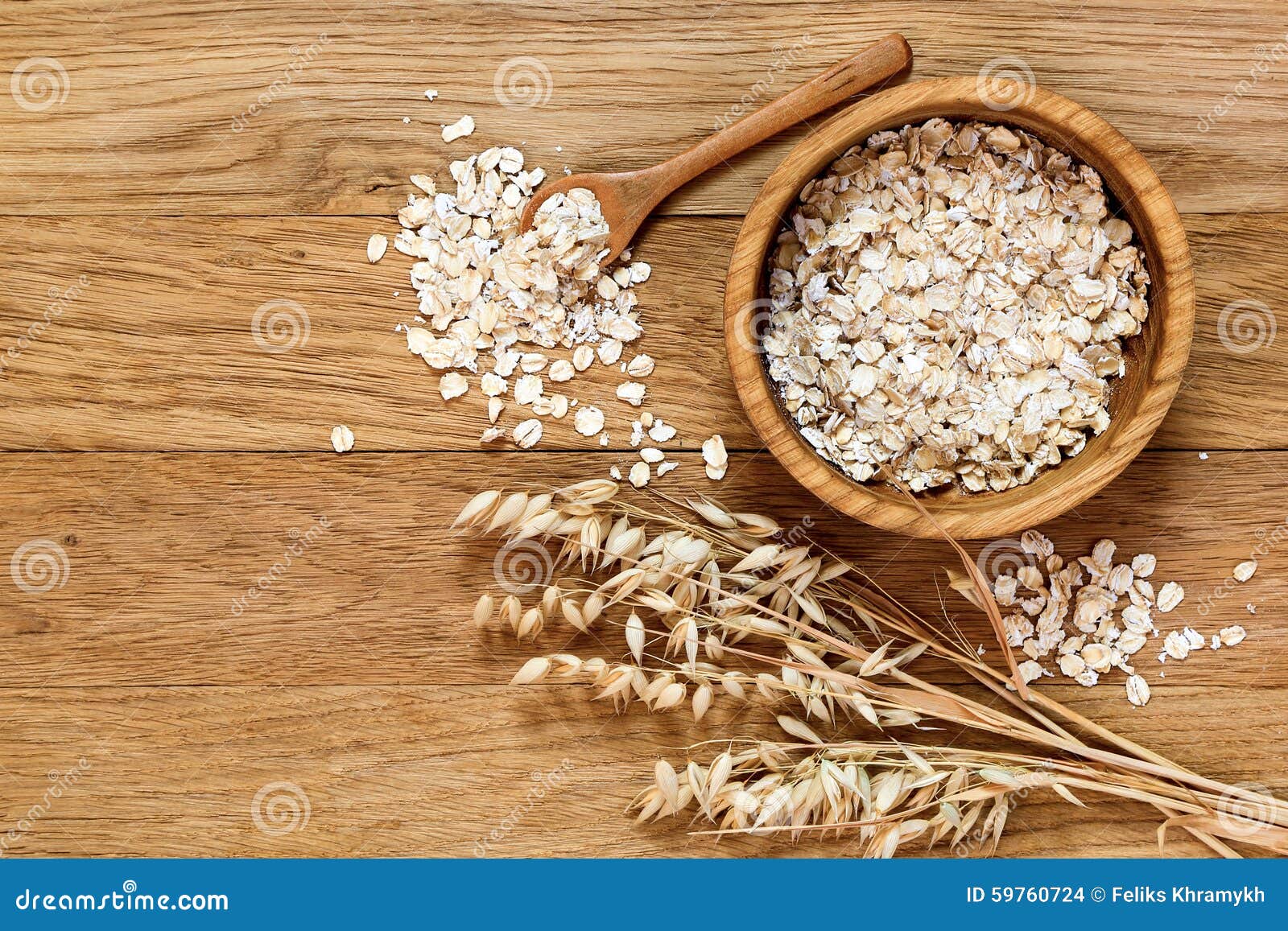 Rolled Oats and Oat Ears of Grain on a Wooden Table Stock Photo - Image ...