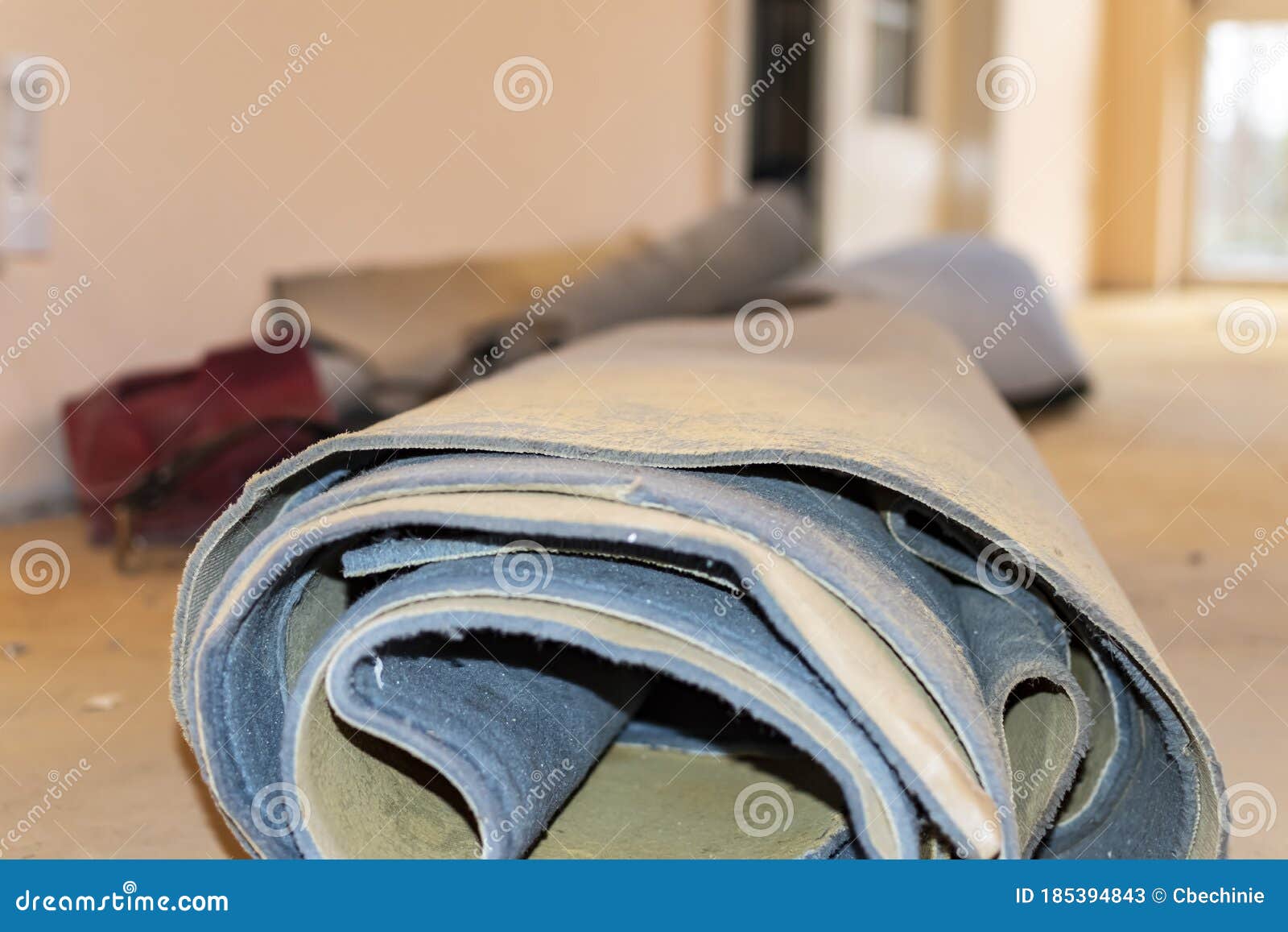 Old Blue Carpet before the Restoration of the Floor Stock Image - Image ...