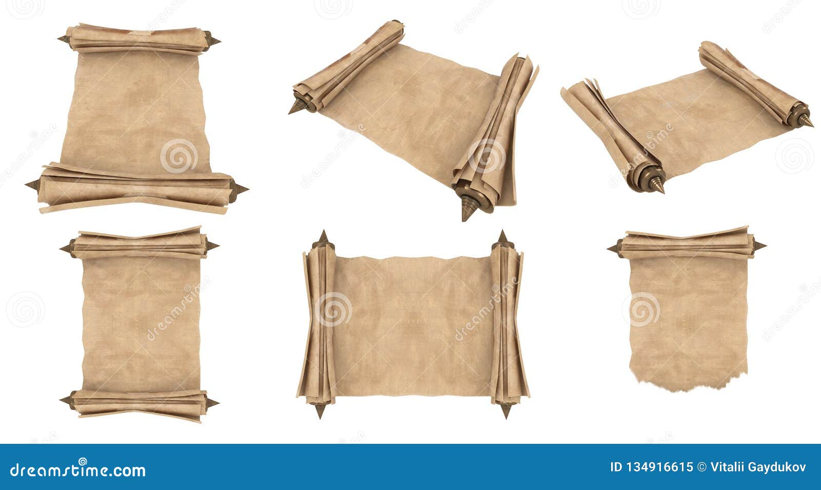 Rolled Old Paper Scroll Isolated on a White Background. 3d Illustration ... Rolled Old Paper Scroll Isolated on a White Background. 3d Illustration ...