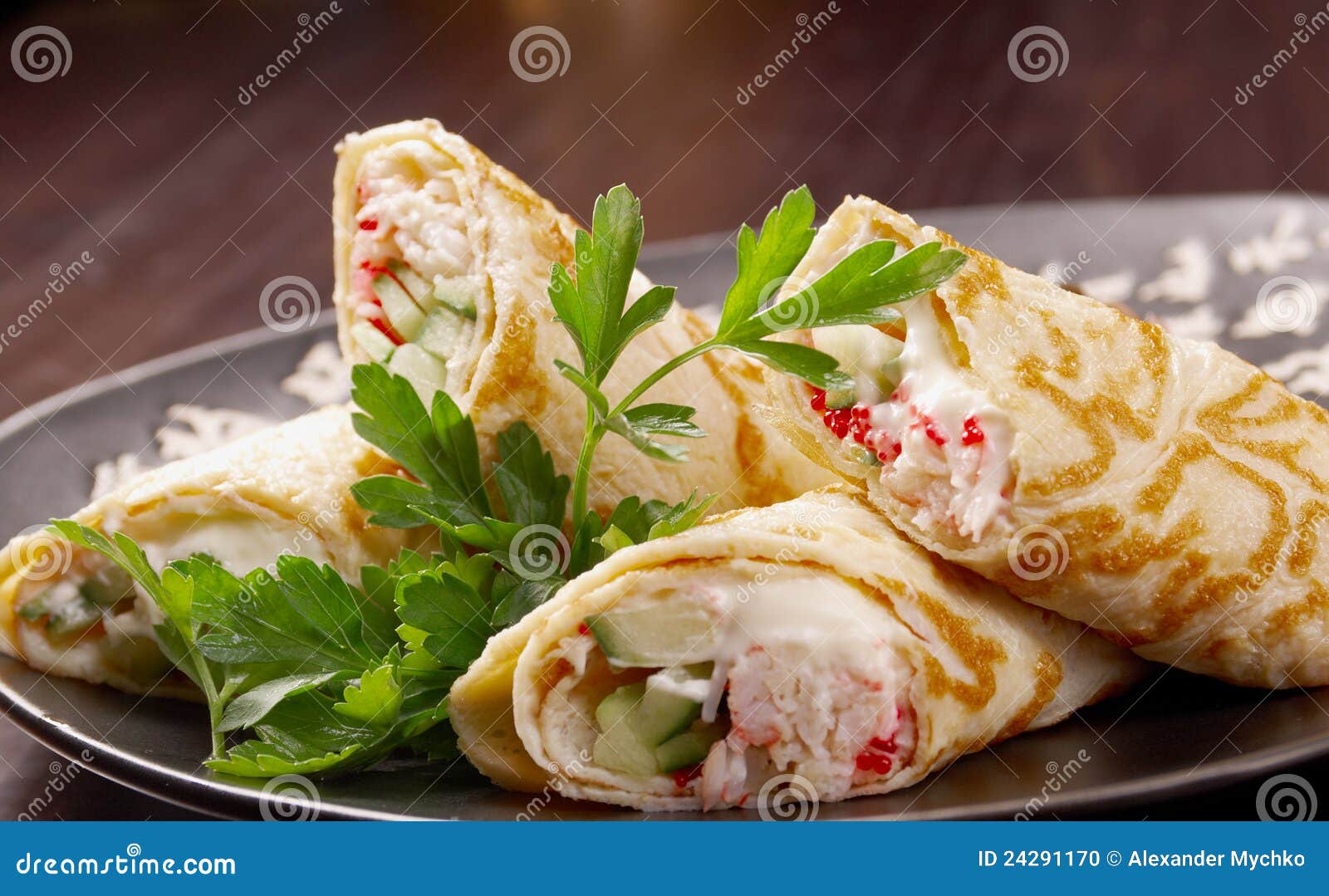 Rolled pancakes stuffed stock photo. Image of leaf, vegetable - 24291170