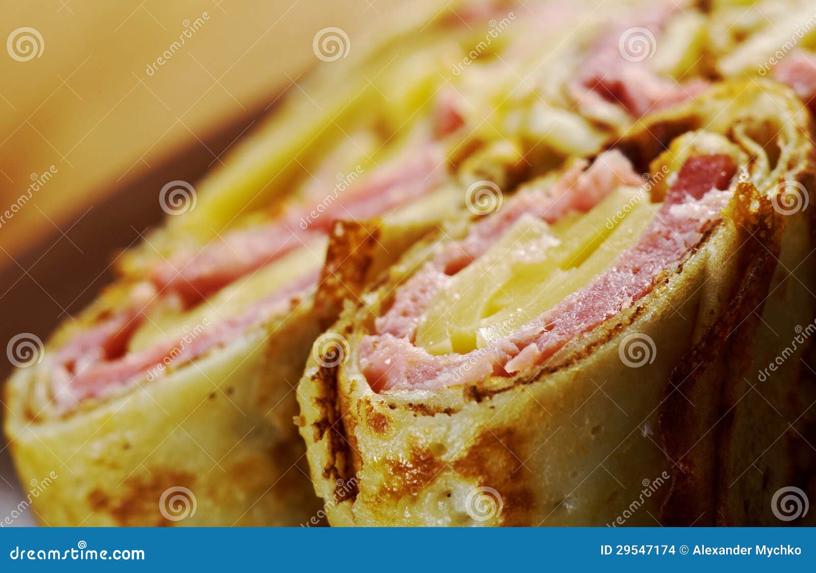 Rolled Pancakes Stuffed Ham and Cheese. Stock Photo - Image of chees ...