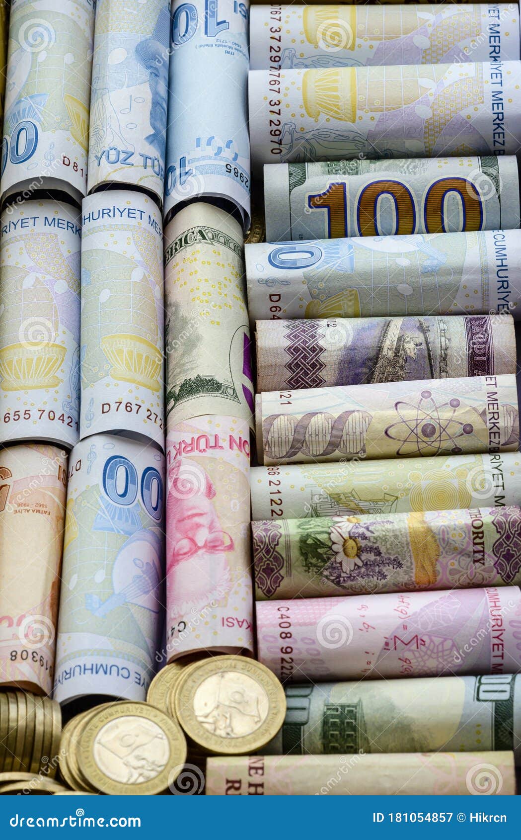 Rolled paper coins stock image. Image of lira, banking - 181054857