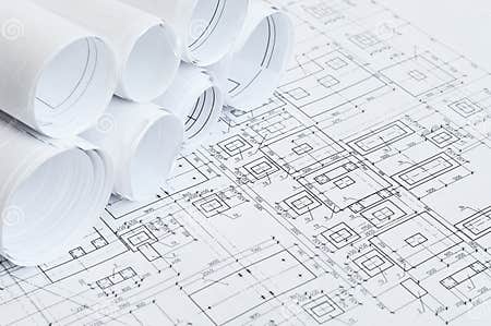 Rolled Papers of Design Drawings Stock Photo - Image of dimensioned ...
