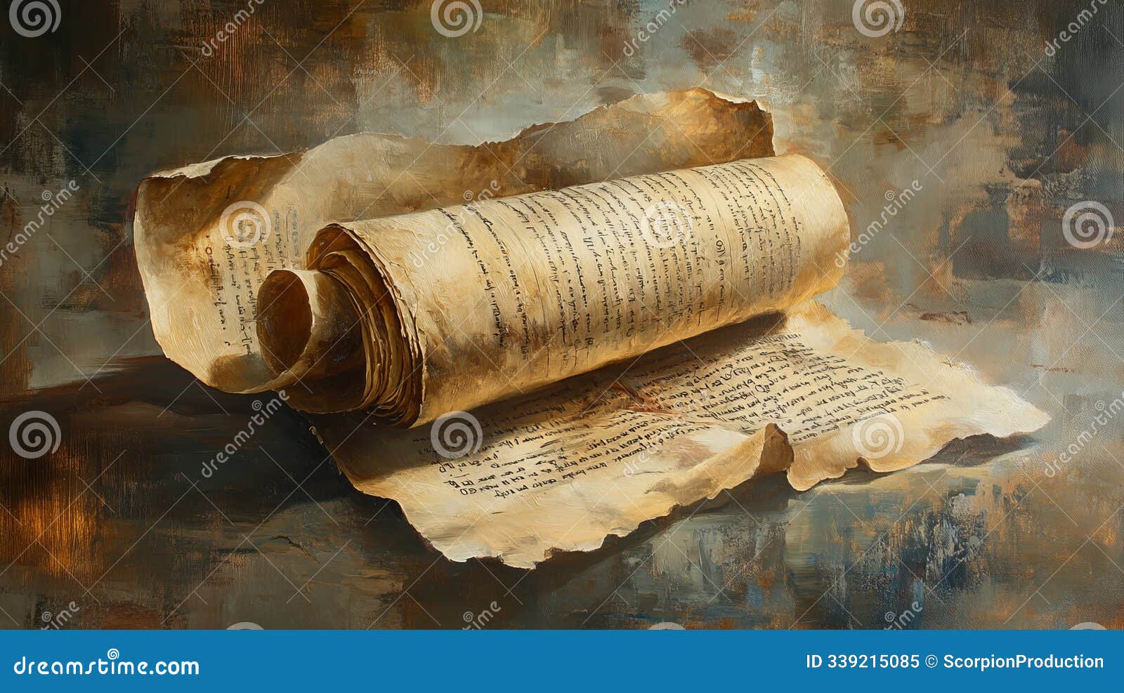 Rolled Parchment Scroll on Abstract Background with Worn Edges Stock ...