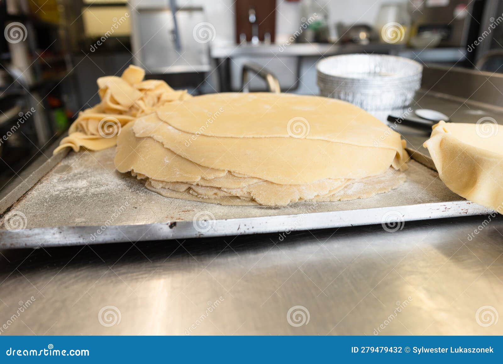 Rolled Pastry Closeup Kitchen on the Background with Tools and Pastry ...