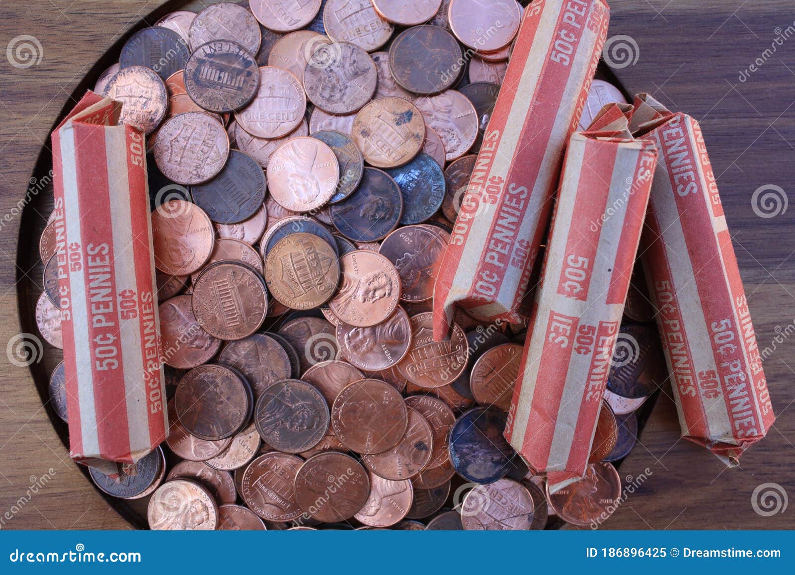 Rolled pennies stock image. Image of coins, loose, currency - 186896425