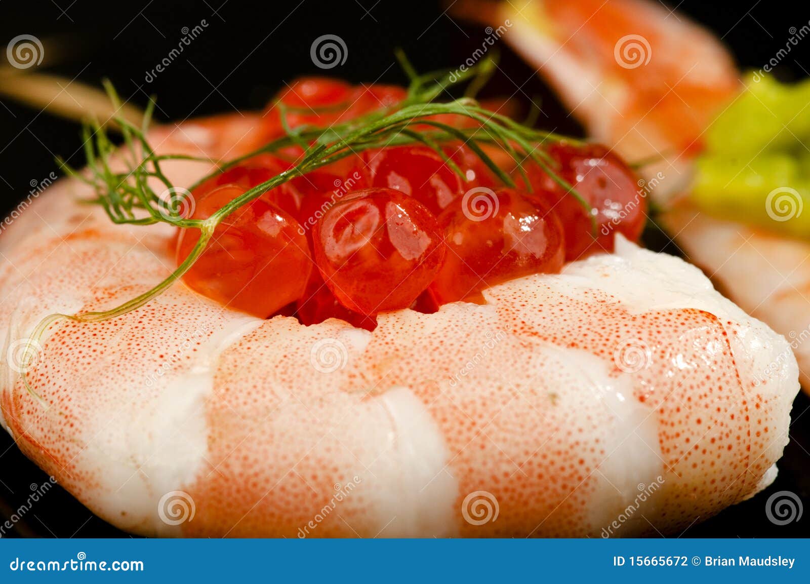 Rolled Prawn Sushi with Salmon Roe. Stock Photo - Image of prawn, rice ...