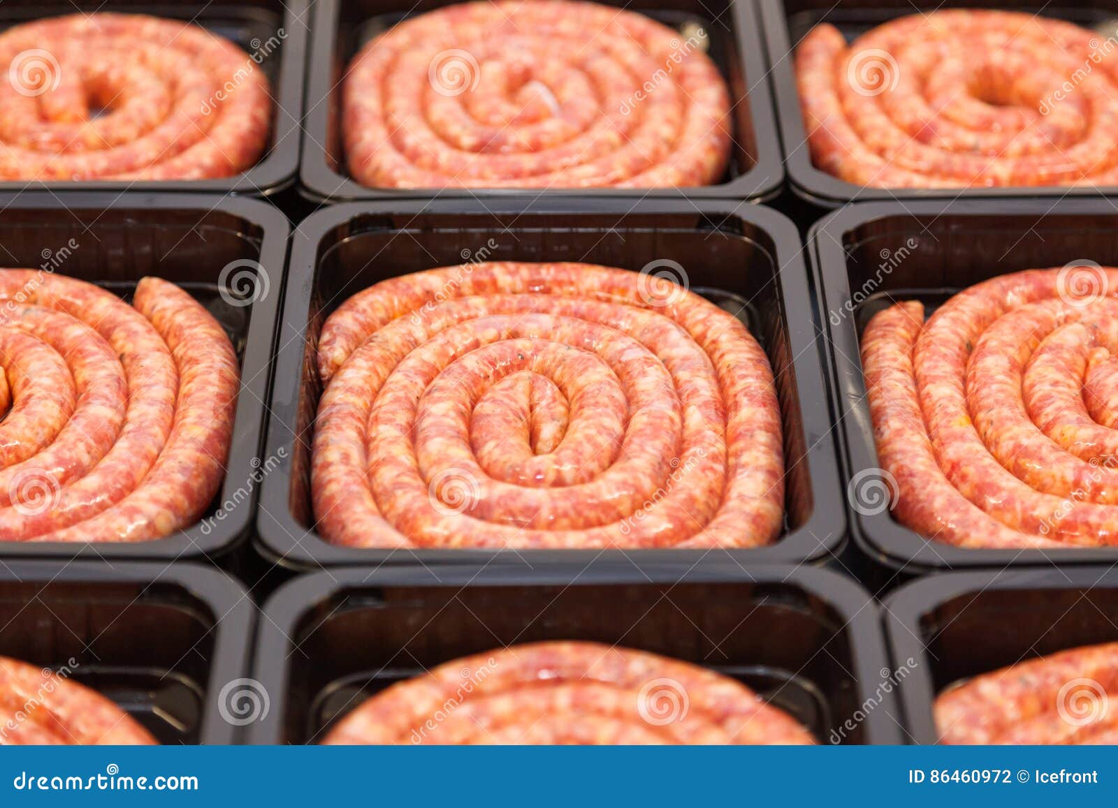 Rolled Raw Meat Sausages in Packing Box Stock Photo - Image of sausage ...