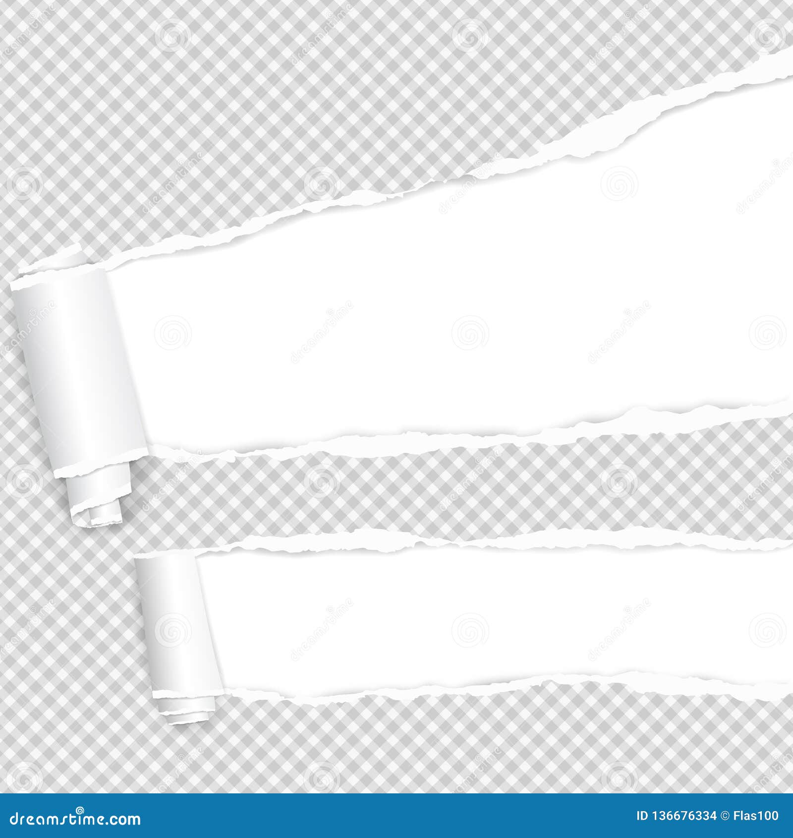 Rolled and Ripped Squared White Notebook Paper Sheet for Text. Vector ...