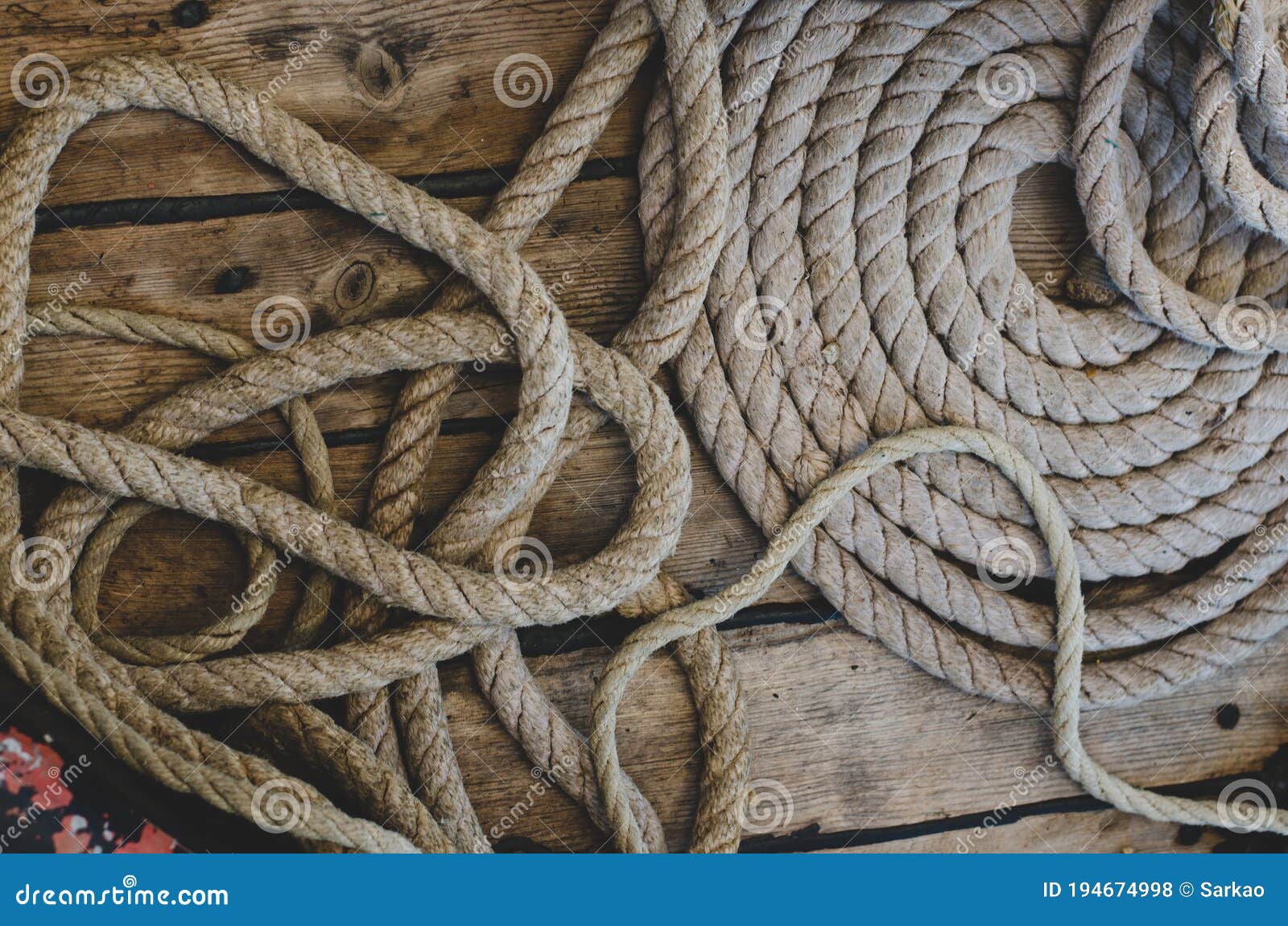 Rolled Sailing Rope on Deck Detail Stock Photo - Image of deck, journey ...
