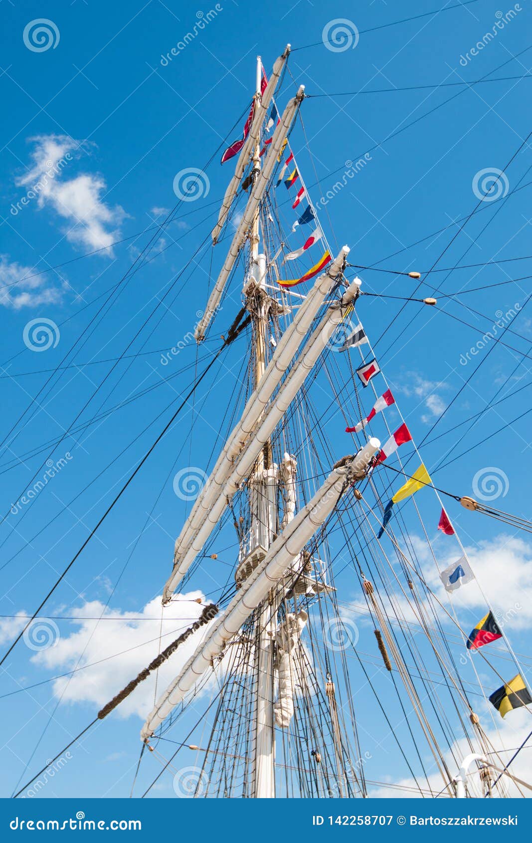 Rolled sails on the ship stock image. Image of marine - 142258707