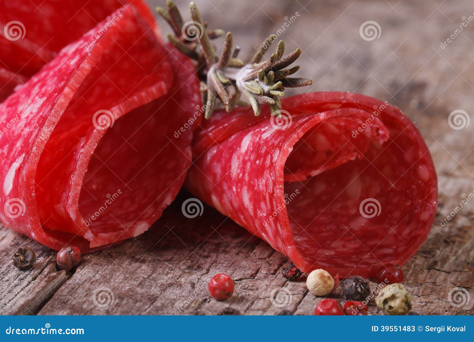 Rolled Salami Closeup on an Old Table. Macro Stock Image - Image of ...