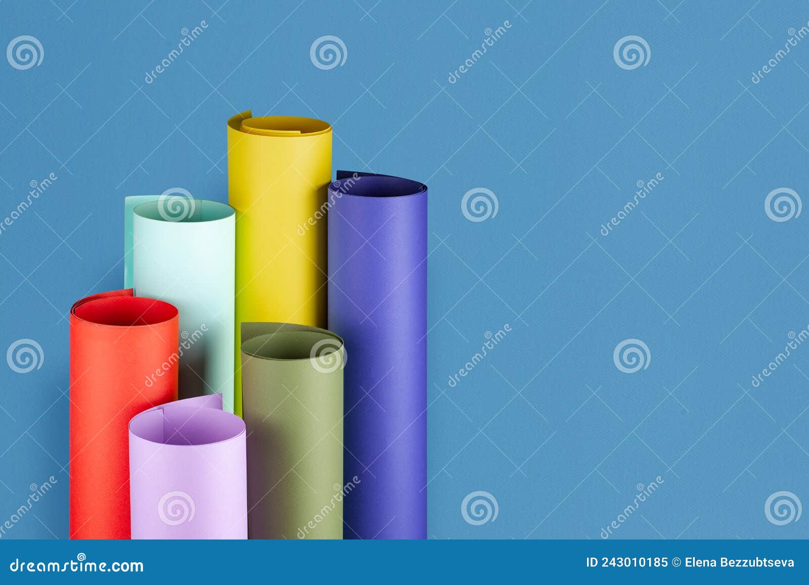 Rolled Sheets of Colored Paper with Copy Space Mock Up Stock Image ...