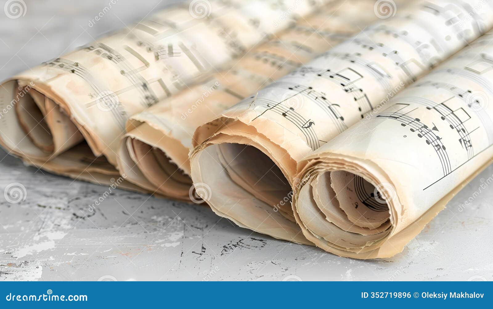 Rolled Sheets with Music Notes on Light Background, Closeup Stock Photo ...