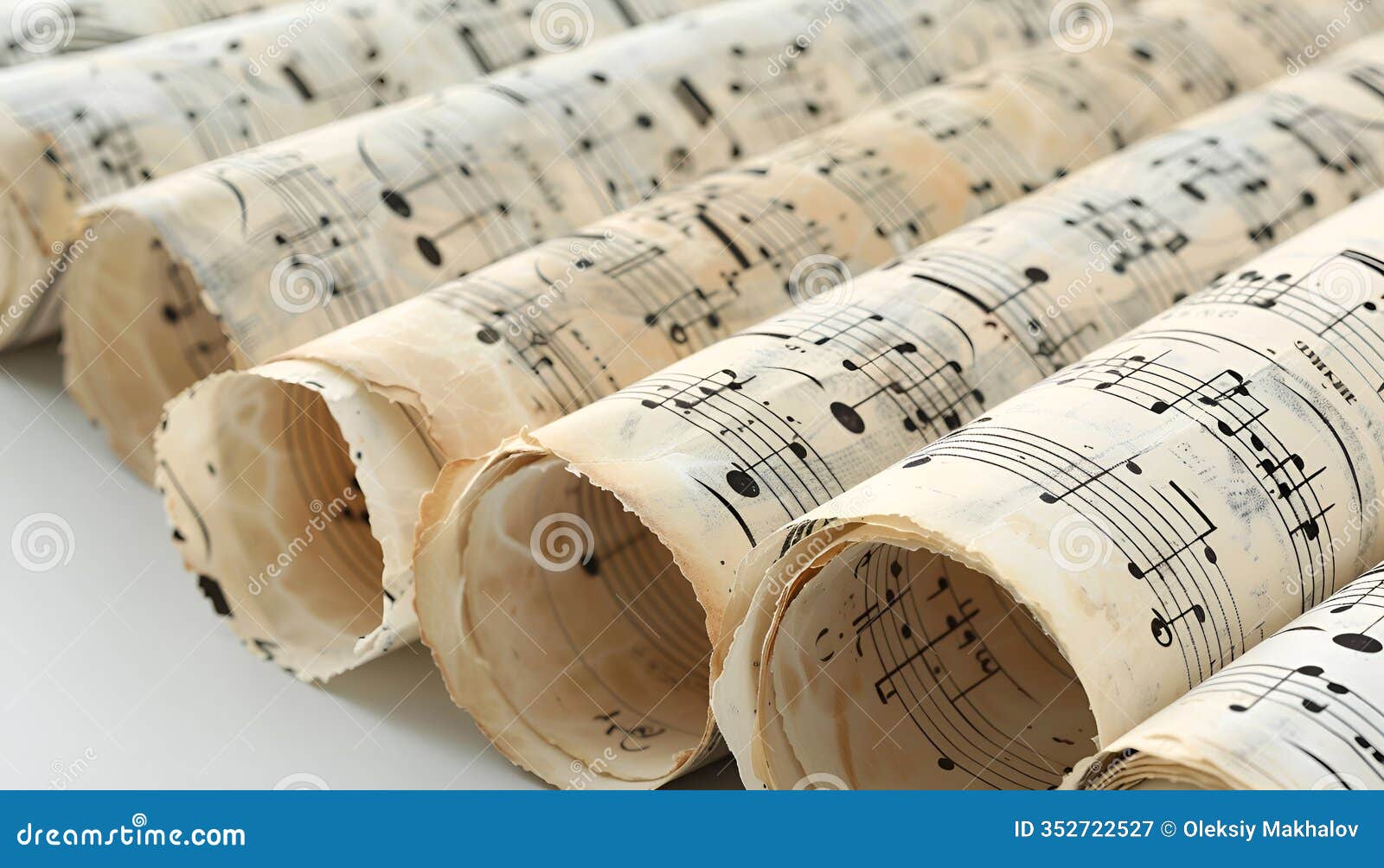 Rolled Sheets with Music Notes on Light Background, Closeup Stock Image ...