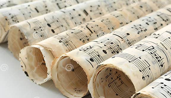 Rolled Sheets with Music Notes on Light Background, Closeup Stock Image ...