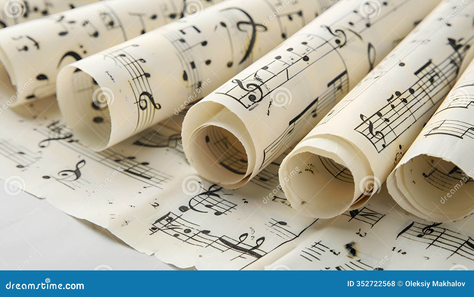 Rolled Sheets with Music Notes on Light Background, Closeup Stock Photo ...